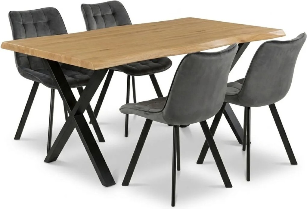 Vikio Jídelní set pro 4 osoby 160x90 cm dub noha X šedá židle VJS236-4S-S