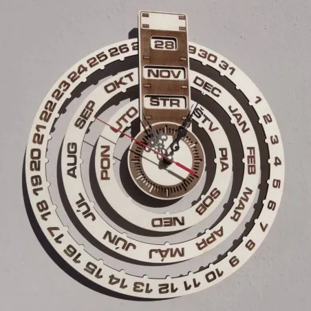 Dřevěný kalendář, nástěnné hodiny gravírované laserem I SENTOP PR0161 HODINY PREGLEJKA SK