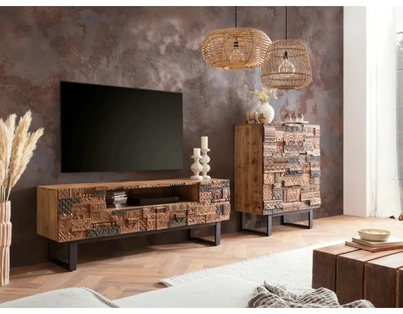 furniture-nabytek.cz - Masivní TV stolek Grónsko z mangového dřeva, lakovaný, hnědý – 180×45×65 cm