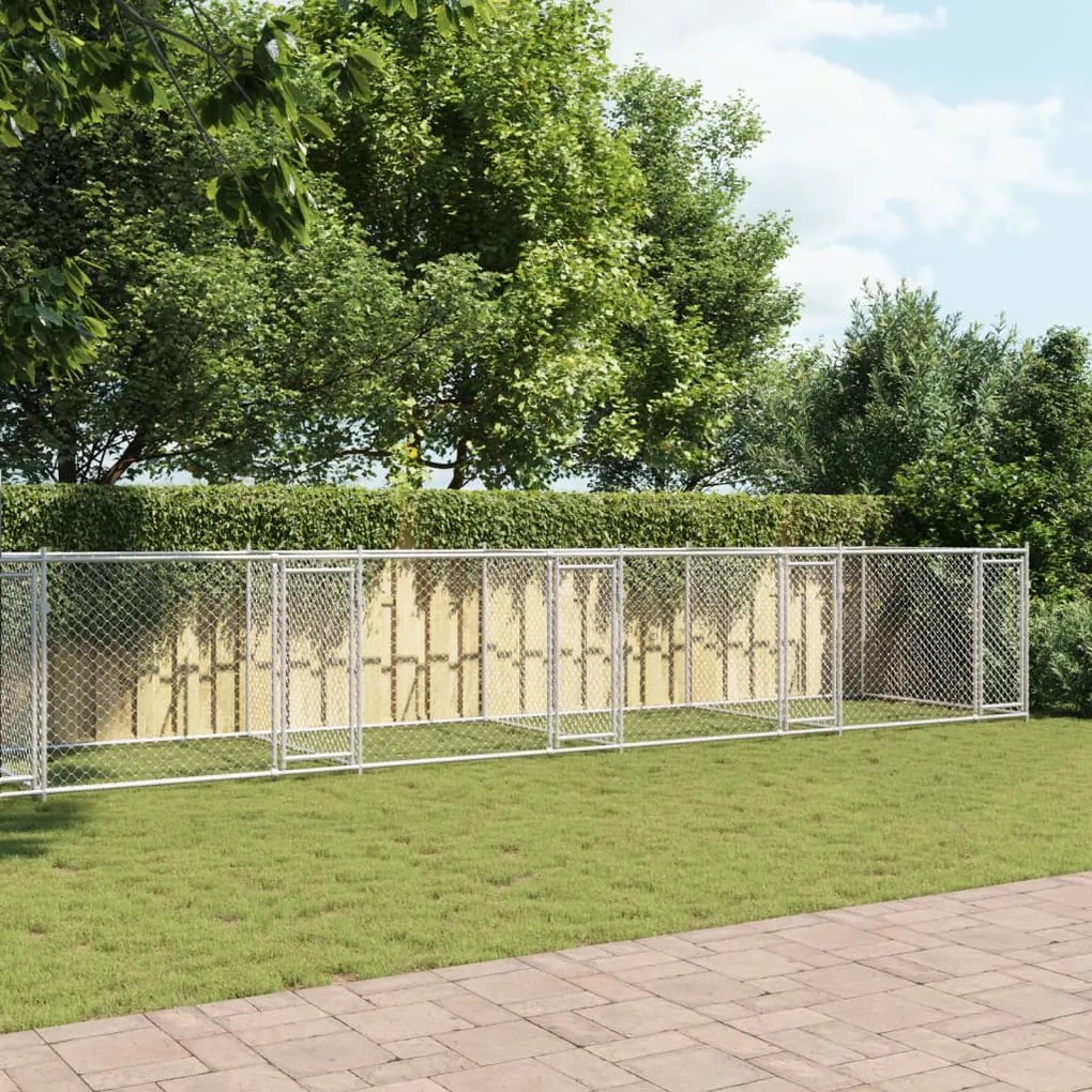 Klec pro psy s dvířky šedá 10 x 2 x 1,5 m pozinkovaná ocel 3209576