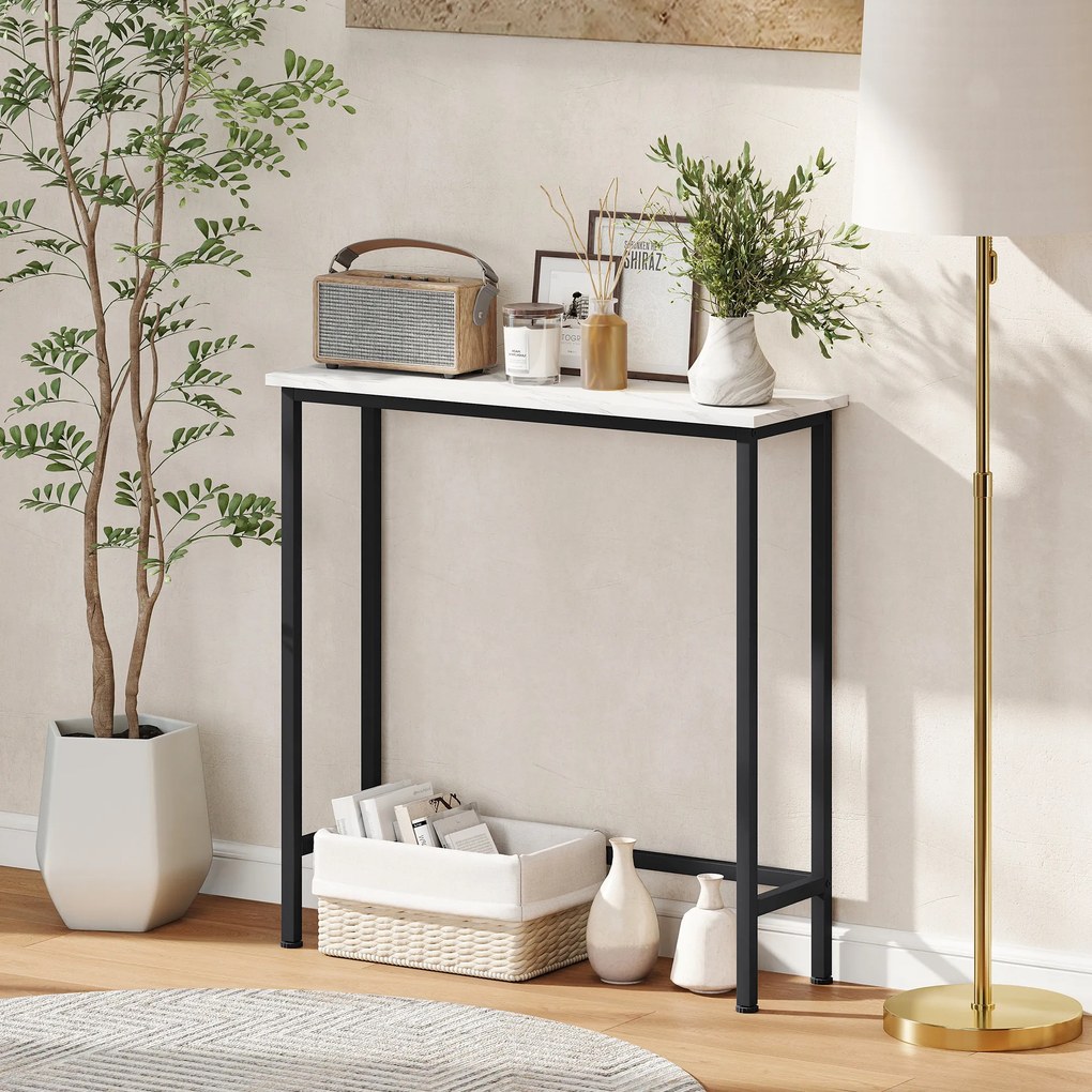HOMCOM Konzolový stolek do předsíně s nastavitelnými nožičkami, ochranou proti převrácení 75 x 24 x 76 cm pro malý prostor, černý