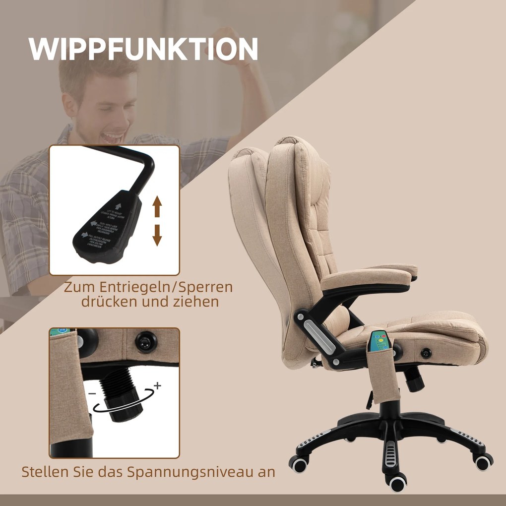 Kancelářská židle Vinsetto s vibrační masáží, ergonomická kancelářská židle s vyhříváním a funkcí polohování, výškově nastavitelná manažerská židle s…
