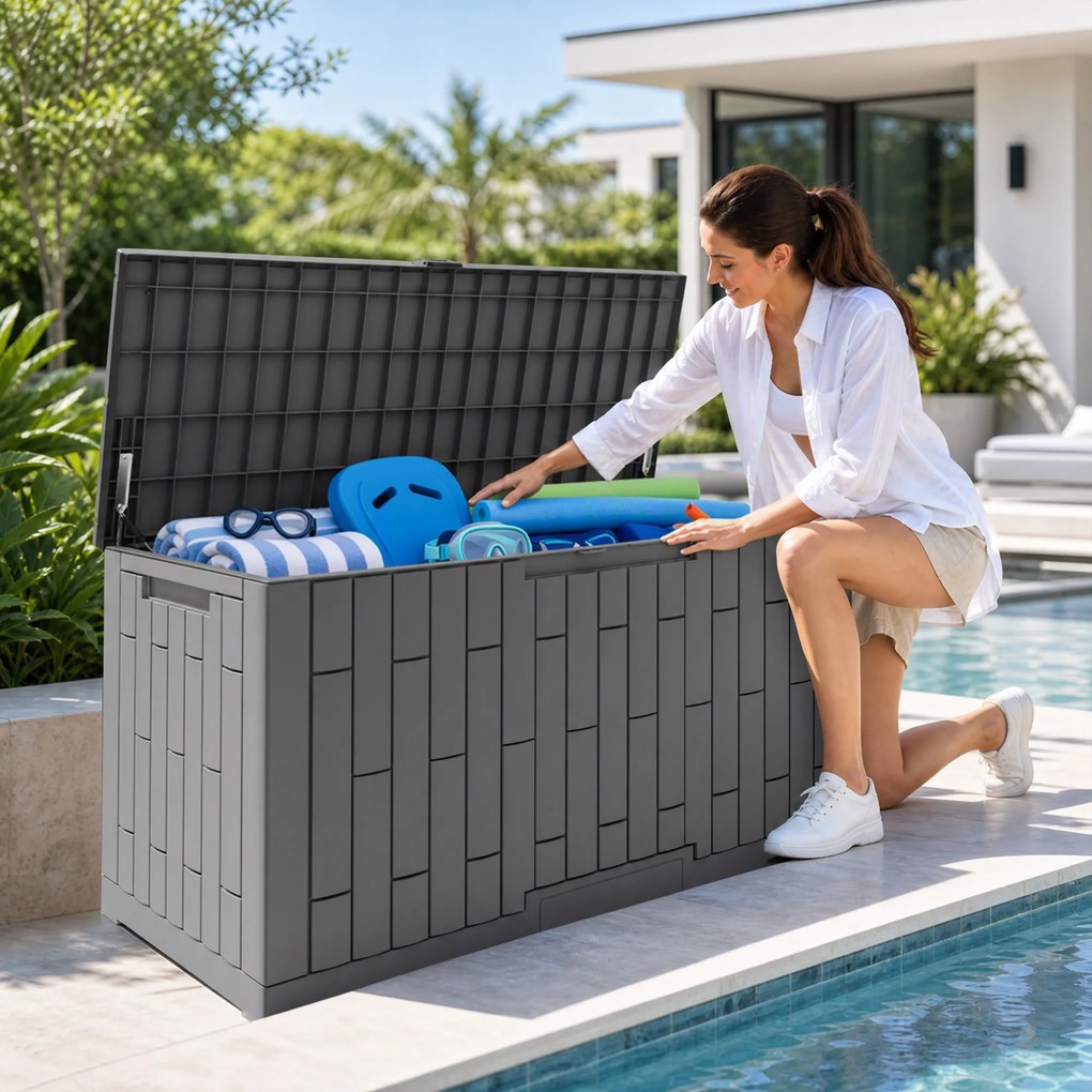 Outsunny Zahradní úložný box 379 l, šedý dekor dřeva