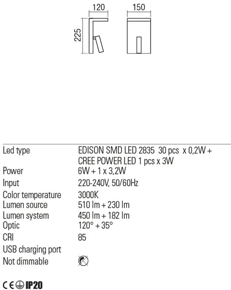 Redo Nástěnné LED svítidlo Agos Barva: Černá