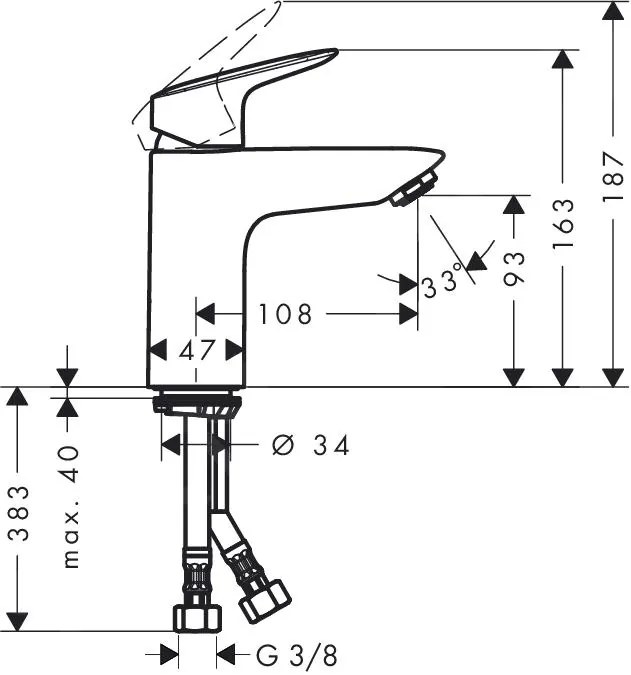 Hansgrohe Logis, páková umyvadlová baterie 100, s odtokovou soupravou Push-Open, chromová, 71107000