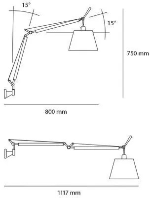 Artemide Tolomeo Basculante 180 Parette, nástěnná lampa do svorkovnice s vypínačem, pergamenové stínítko, 1x46W E27, max. výška 111,7cm