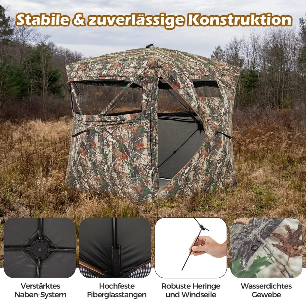 Costway Lovecký úkryt pro 2-3 osoby 360° průhledný myslivecký stan pro lov