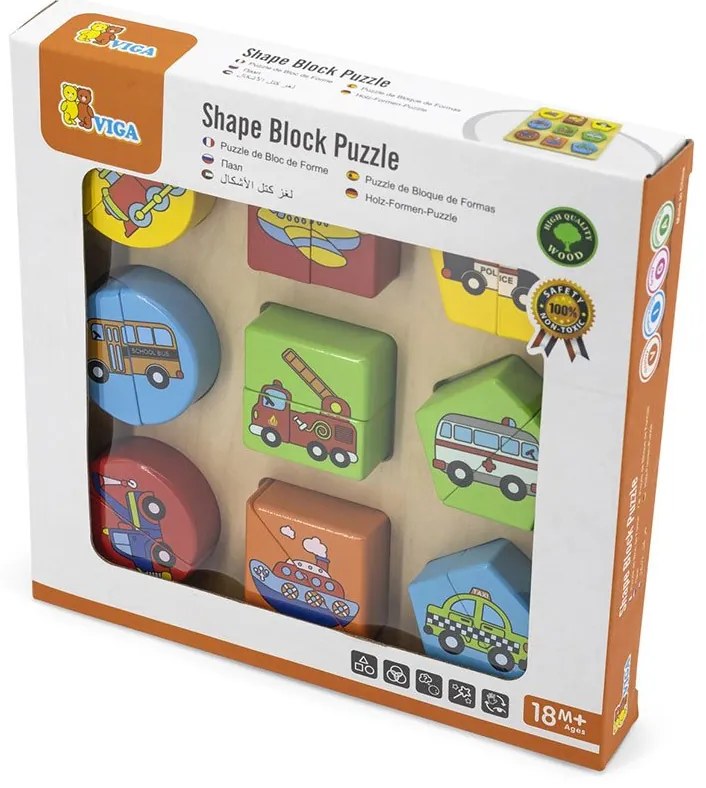 Dřevěné vkládací puzzle tvary s autíčky Viga