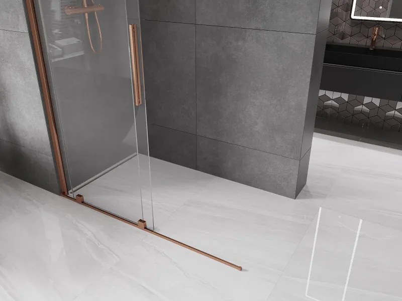 Mexen Velar, posuvné dveře do otvoru typ Walk-In 160 cm, 8mm čiré sklo, růžové zlato, 871-160-000-03-60
