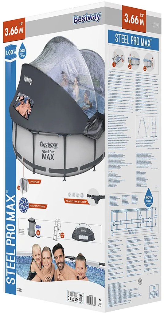 BESTWAY Steel Pro Max Bazénový set 366 x 100 cm, kartušová filtrace + zastřešení 5619N