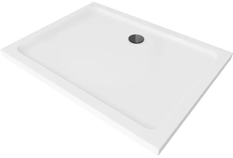 Mexen Flat obdélníková vanička do sprchového koutu slim 140 x 100 cm, Bílá, sifon Černá - 40101014B