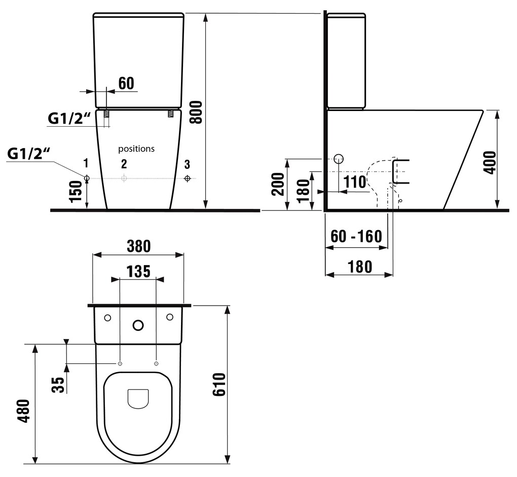 Sapho Paco wc kombi 38 x 80 x 61 cm rimless spodní zadní odpad ivory béžová PC1012WRBE