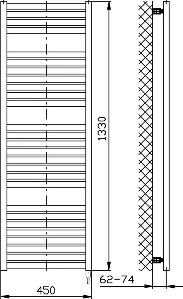 Aqualine TONDI-E 450 x 1330 mm DE470T elektrické otopné těleso bílé