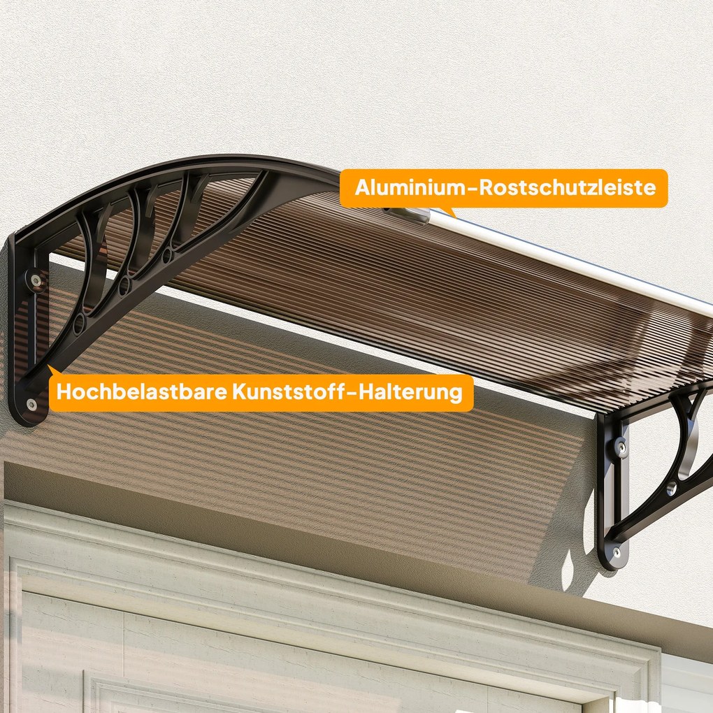 Outsunny Střecha nad Dveřmi S předními dveřmi 75 x 100 cm Pultvordach Zastřešení Polykarbonát Hnědá