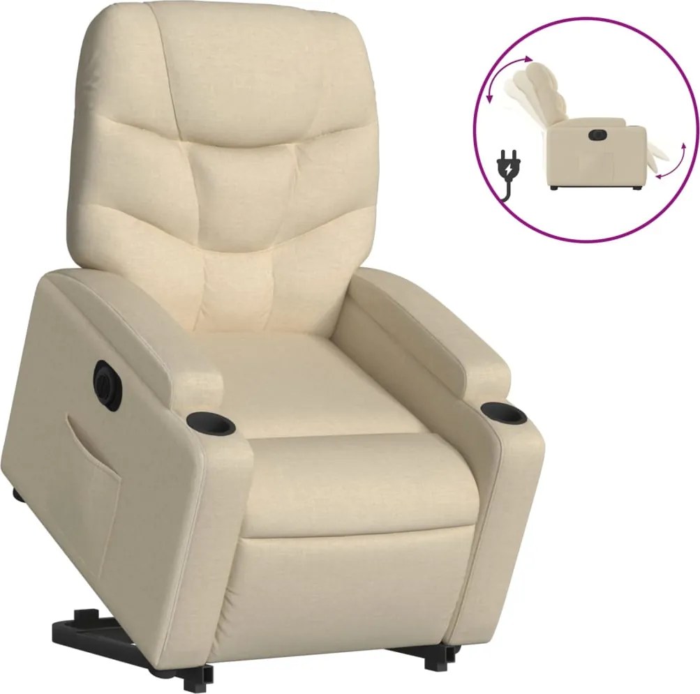 Elektrické zvedací polohovací křeslo krémové textil 3204629