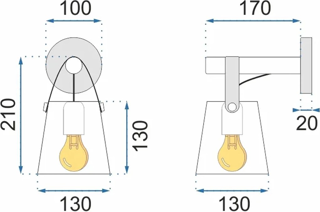 Toolight - Kovová nástěnná lampa s černým páskem 1xE27 60W APP466-1W, černá-hnědá, OSW-00902