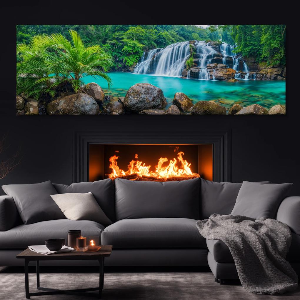 Obraz na plátně - Malé vodopády skryté v tropické džungli FeelHappy.cz Velikost obrazu: 90 x 30 cm