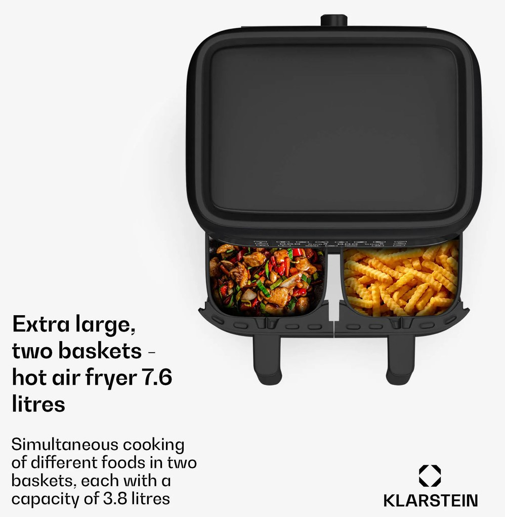 Klarstein VitaFry Duo Skylight, horkovzdušná fritéza, 7,6 l, 2 varné zóny, 6 programů