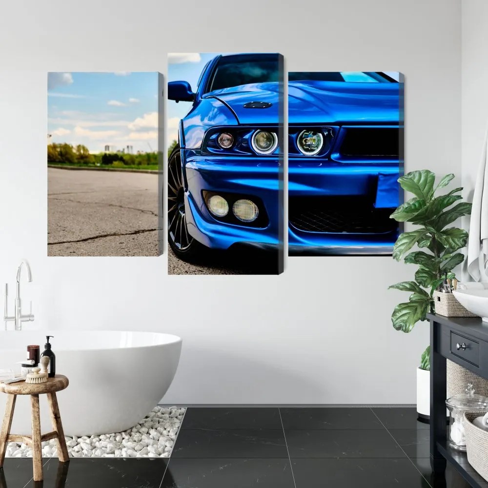 Vícedílný obraz Přední Část Modrého Sportovního Vozu Nedostatek Nedostatek Přírodní plátno 90x60