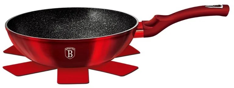 BERLINGERHAUS Pánev WOK s mramorovým povrchem 30 cm Burgundy Metallic Line BH-6166