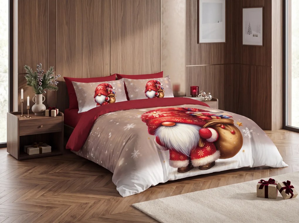 3D povlečení z mikrovlákna SANTA GNOME červené Rozměr povlečení: 2 ks 70 x 90 cm | 140 x 200 cm