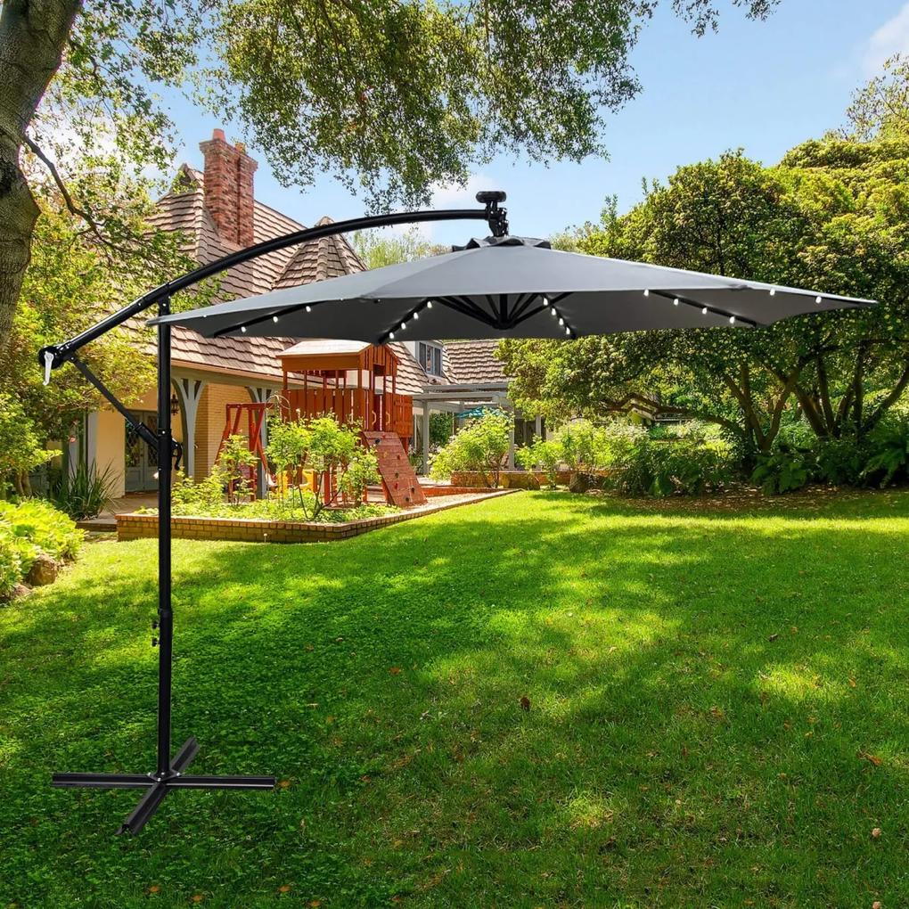 Zahradní slunečník MILIN s LED osvětlením 300 cm světle šedý