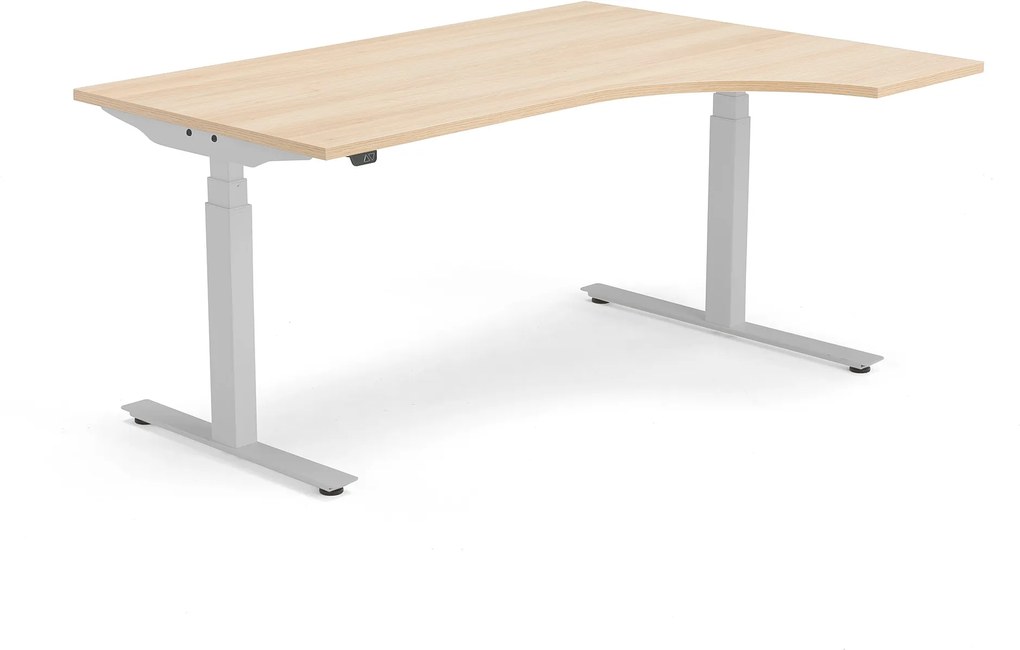 AJ Produkty Výškově stavitelný stůl Modulus, rohový, 1600x1200 mm, stříbrný rám, dub