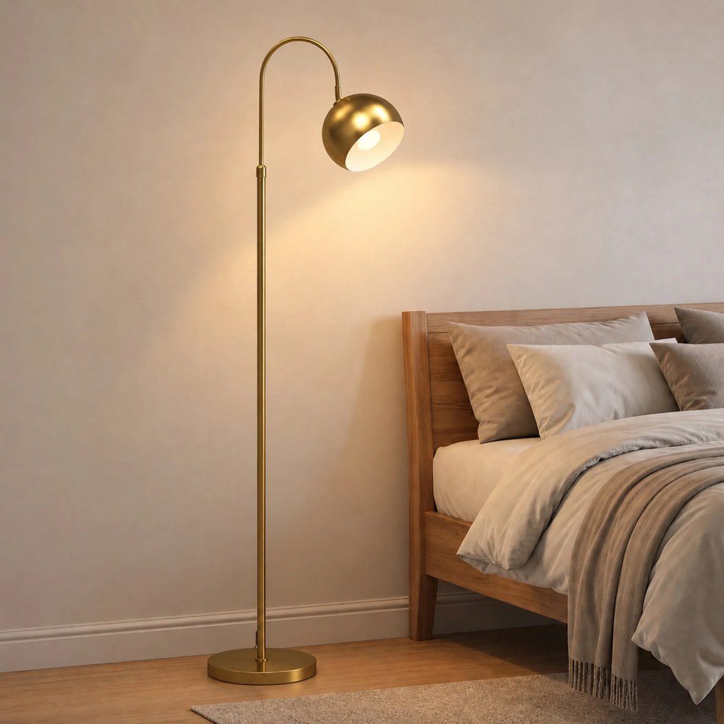 HOMCOM Stojací lampa E27, nastavitelná 145–165 cm, zlatá