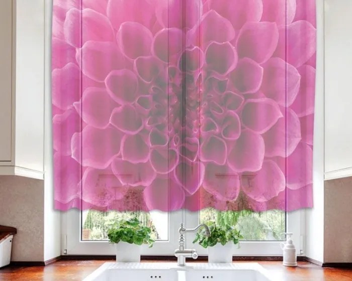 DIMEX | Hotové záclony - kusová fotozáclona Růžová jiřina VO-140-017 | růžová | 140 x 120 cm
