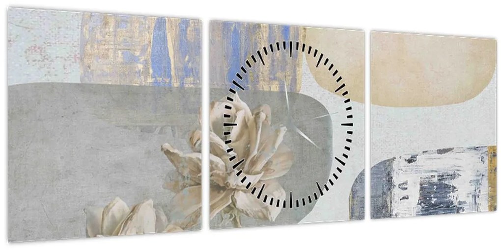 Obraz - Malba s květy a texturami (s hodinami) (90x30 cm)