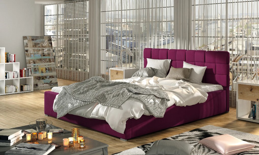 Eltap Čalouněná postel Grand s úložným prostorem Materiál a barva potahu: Mat Velvet 68 - tmavě fialová, Rozměry (cm): 180x200