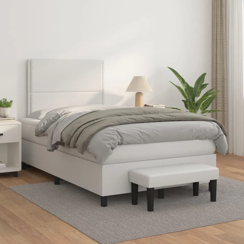 Box spring postel s matrací bílá 120x200 cm umělá kůže