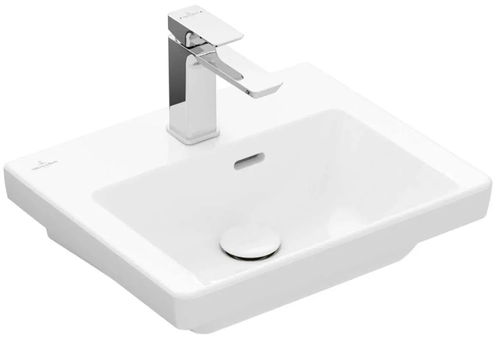 Villeroy & Boch Subway 3.0 - Umývátko 45x37 cm, s přepadem, otvor pro baterii, CeramicPlus, alpská bílá 437045R1