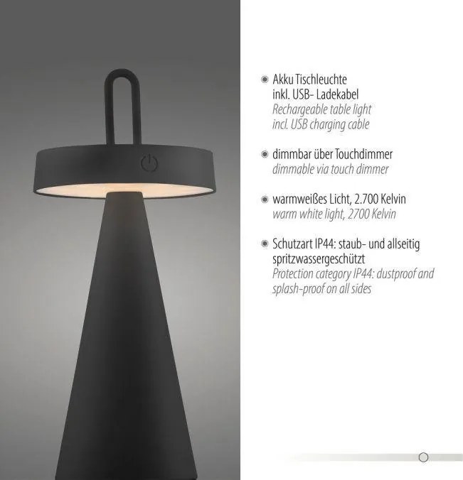 LD 19302-18 ALWA LED stolní lampa na baterie černá stmívatelné dotykem IP44 vnitřní i venkovní 2700K - JUST LIGHT