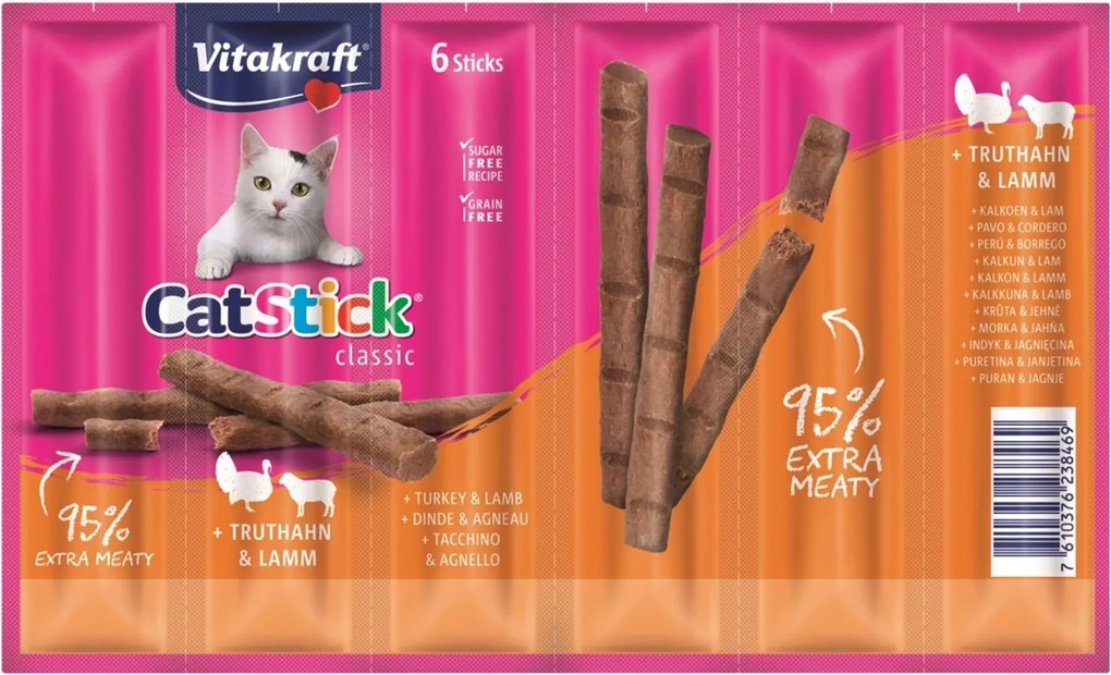 Vitakraft Pochoutka pro kočky Cat Stick krůta a jehně 3 x 6 g, 3 ks