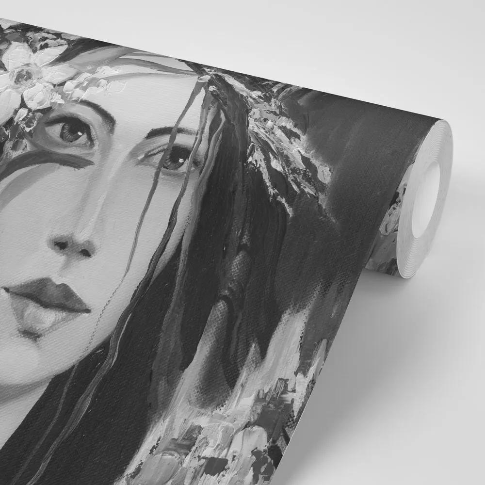 Samolepící tapeta černobílá originální malba ženy