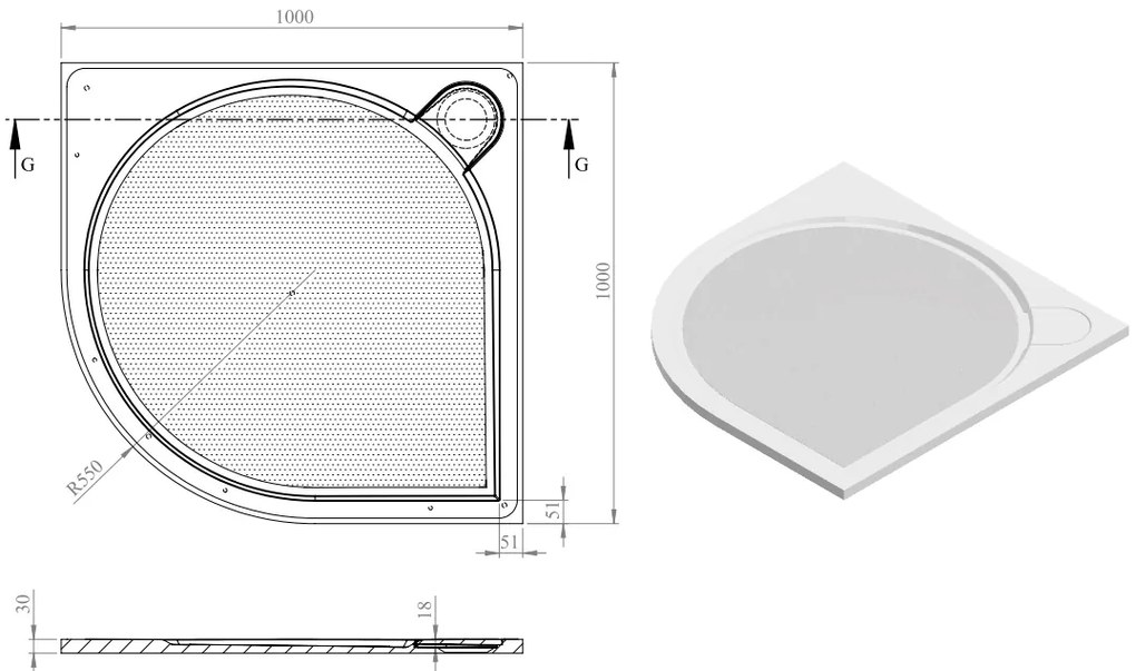 Vayer Virgo čtvrtkruhová sprchová vanička, litý mramor Rozměr vaničky: 100x100cm