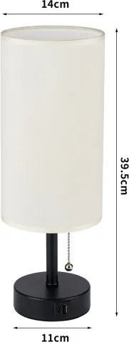 Brilagi - Stolní lampa s USB portem TABLON 1xE27/25W/230V černá/krémová
