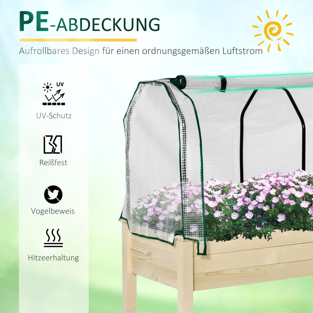 Vyvýšený záhonový rám Outsunny 121x55x117 cm z jedlového dřeva s ochrannou fólií a drenážními otvory, voděodolný, pro zahradu a balkon v přírodní bar…