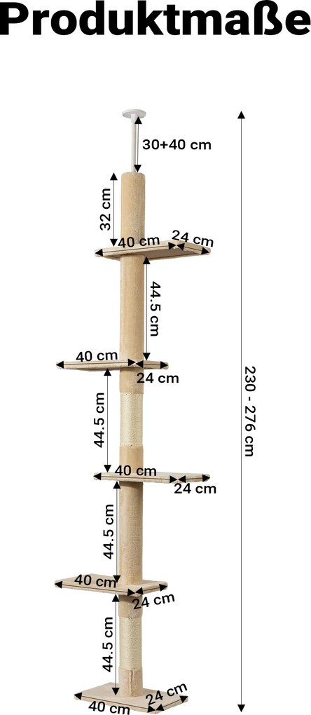 Škrabadlo pro kočky fudajo – 230–276 cm, béžová (64736)