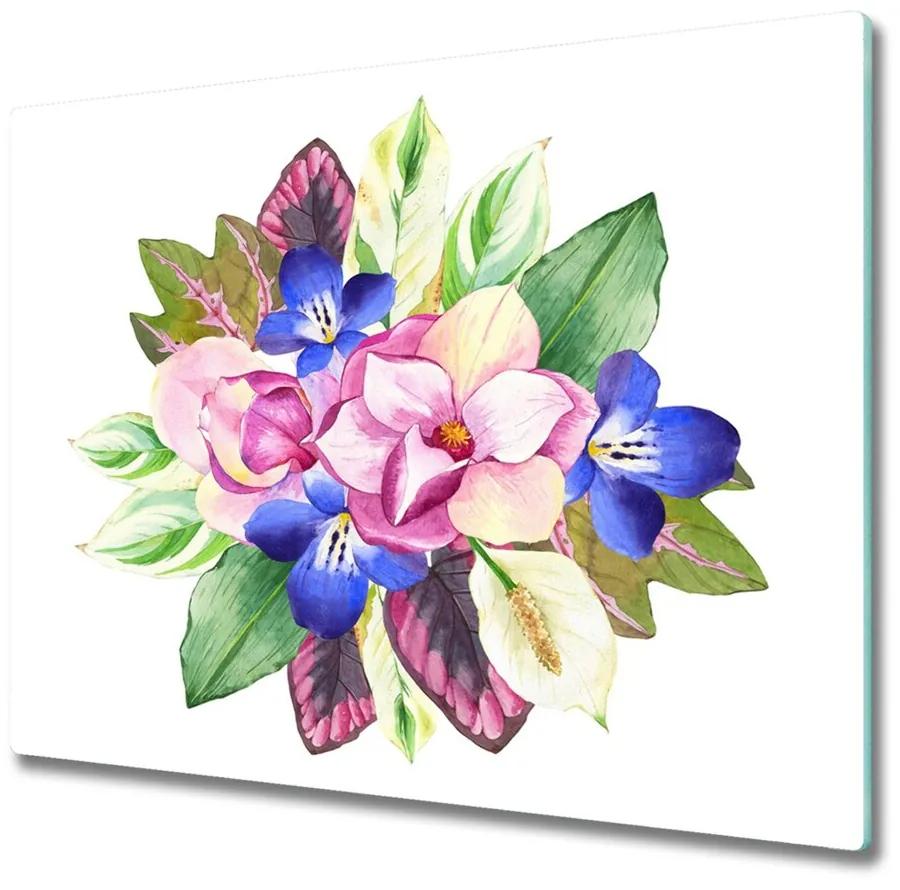 Skleněná krájecí deska Kytice květin 60x52 cm