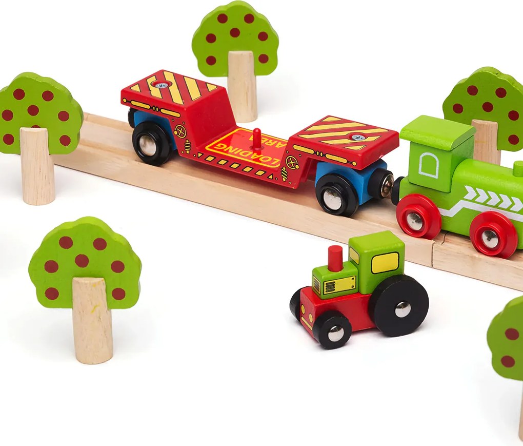 Bigjigs Rail Dřevěný vagon s traktorem + 2 koleje