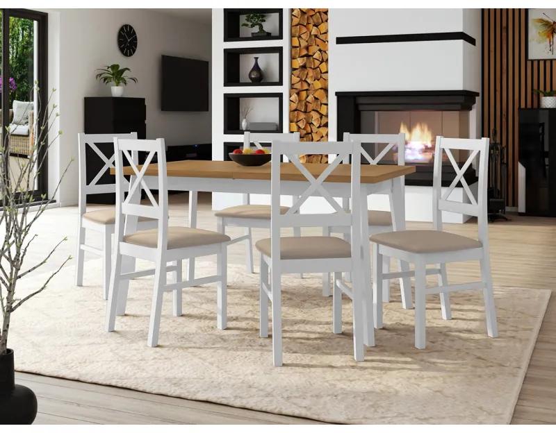 Stůl se 6 židlemi - AL43, Barva dřeva: dub artisan - L, Potah: Kronos 7, Barvy nožiček: černá