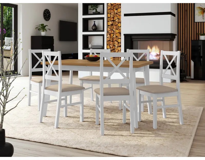 Stůl se 6 židlemi - AL43, Barva dřeva: dub artisan - L, Potah: Soro 28, Barvy nožiček: černá