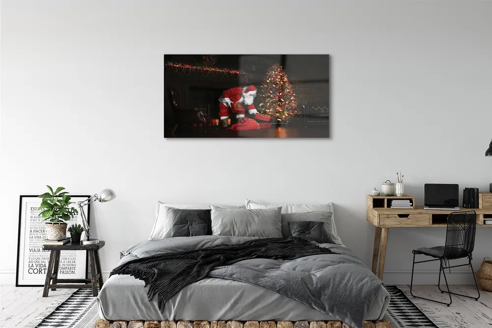 akrylový obraz Ozdoby na vánoční stromeček dárky Claus 125x50 cm