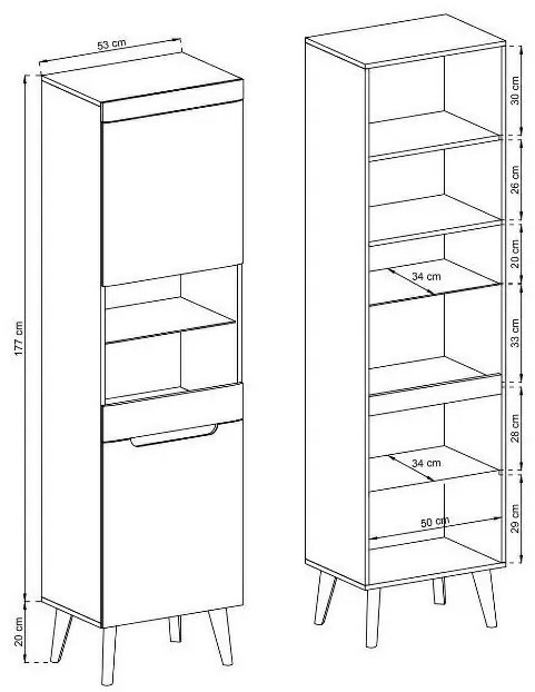 Prosklená vitrína NATHANIEL - bílá lesk / dub riviera