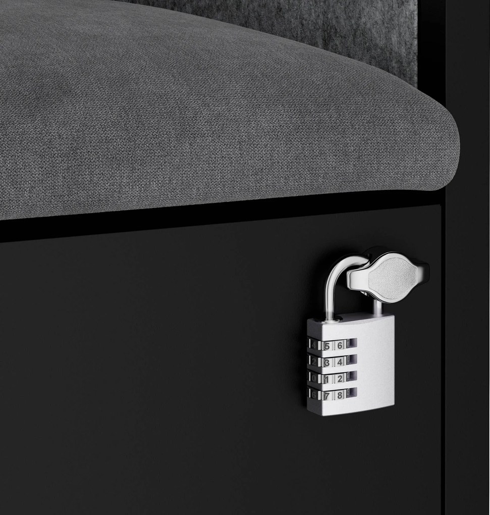 Kancelářská akustická kabina se sedátkem a USB-C portem, korpus černý / sedák šedá, 600 mm: SALLY MentalBox