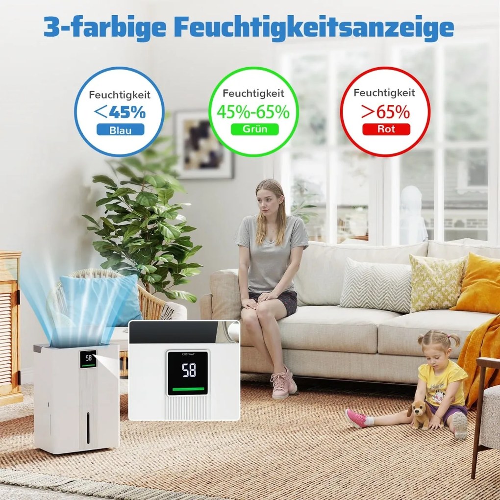 Costway 35 L/Day domácí odvlhčovač Energeticky úsporný odvlhčovač s 3 režimy