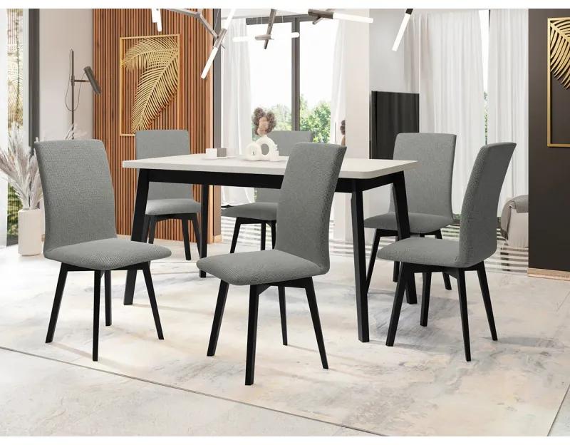 Jídelní jídelní stůl se 6 židlemi AL24, Barva dřeva: bílá-L, Potah: Hygge D91, Barvy nožiček: Sonoma