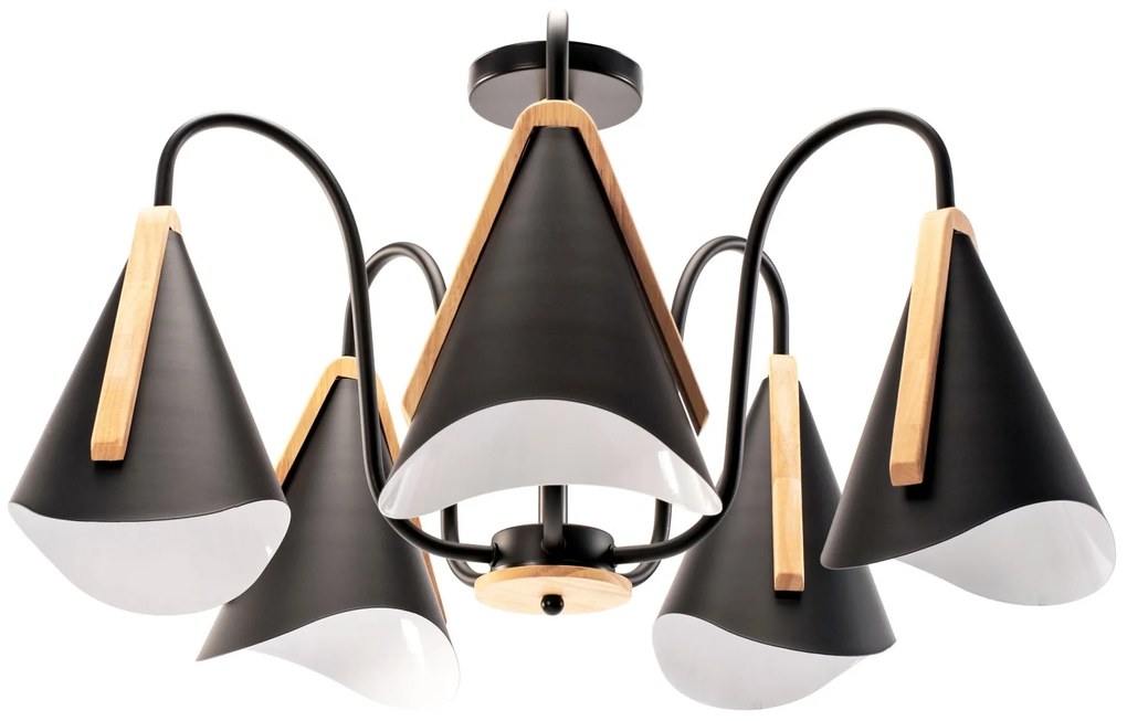 Toolight - Skandidávská závěsná lampa 5-ramenná 5xE27 60W APP442-CP, černá-hnědá, OSW-03696